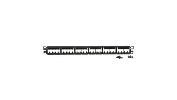 1RU Patch Panel 24 port with Labels & 6REMBL Face Plates Black – LekTelco